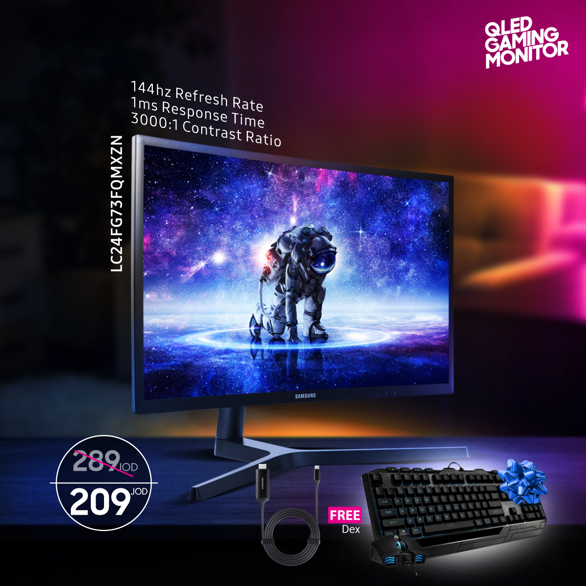 Samsung LC24FG73 24" 144Hz QLED Curved Gaming Monitor | LC24FG73 24 ...