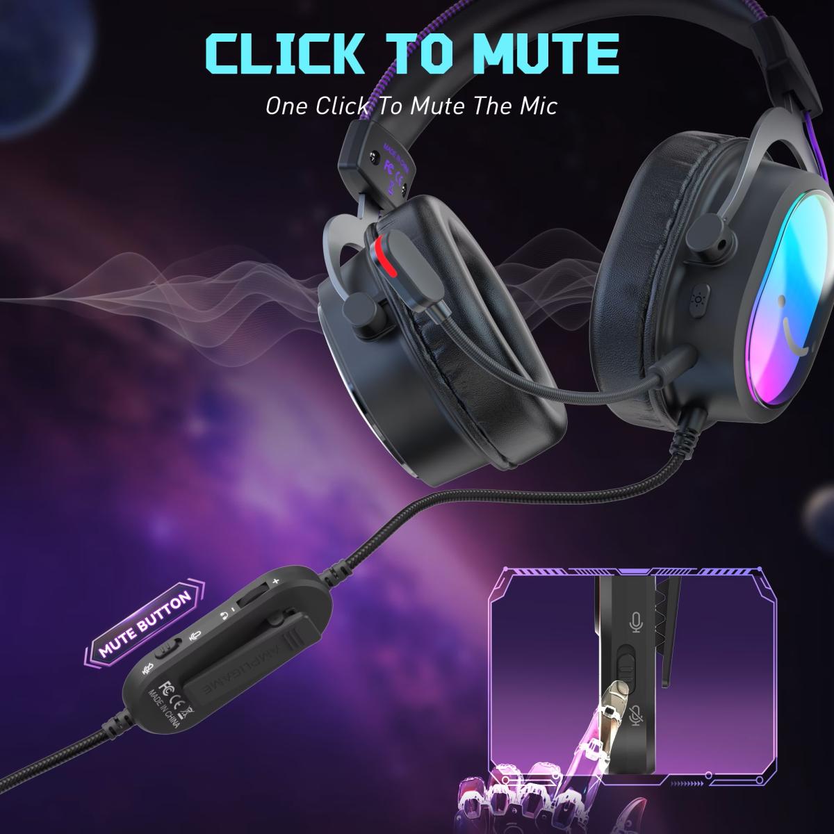 FIFINE H16 RGB Gaming Headset with 7.1 Surround Sound, EQ Switch ...