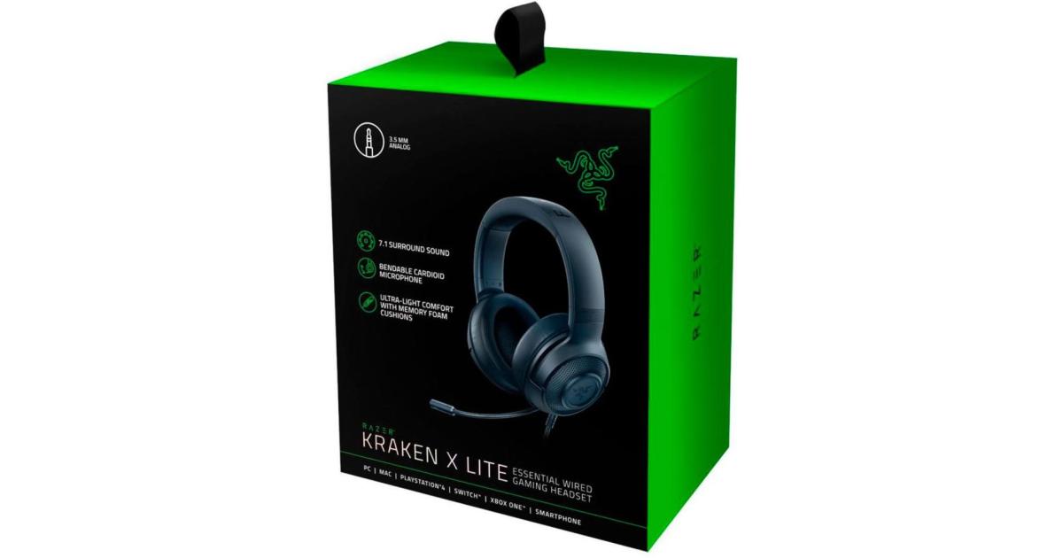 Razer Kraken X Lite 3.5mm Lightweight WIred Gaming Headset 7.1 Surround ...