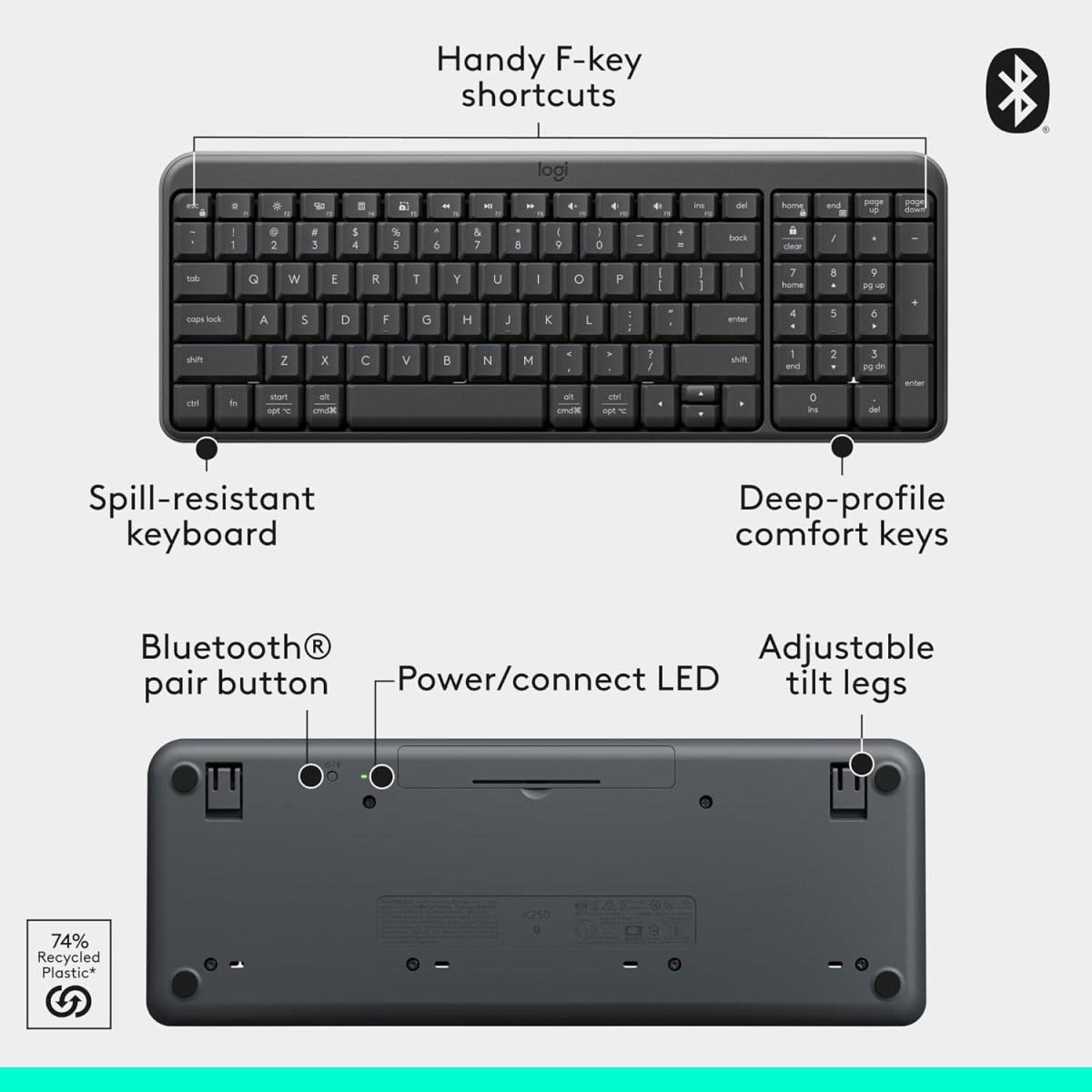 Logitech MK250 Bluetooth Wireless Mouse and Keyboard Combo: Fast & Easy ...