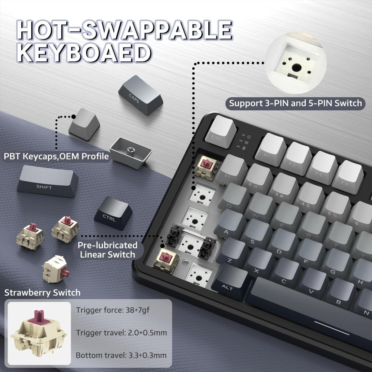 ATTACK SHARK X87 Wireless Tri-Mode Mechanical Gaming Keyboard - Hot ...