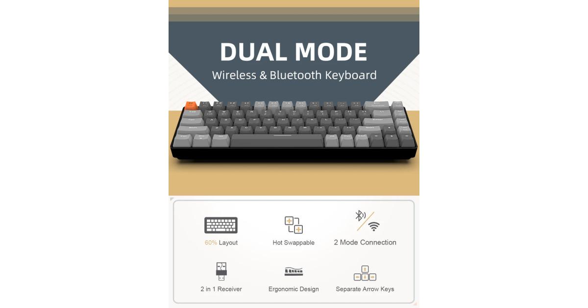 ZIYOULANG K68 Wireless (Dual Mode 2.4GHz + Bluetooth 5.0) 60% Compact ...