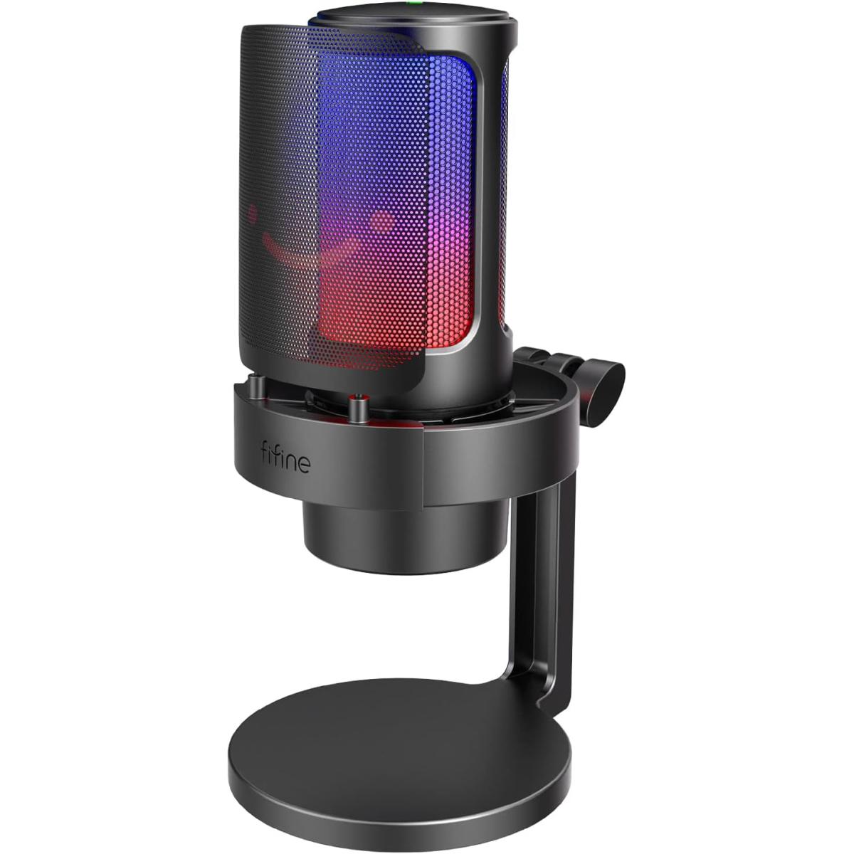 Fifine Ampligame A8 Usb Mic With Controllable Rgb, Live Monitoring, Input Dial, Pop Filter For ...