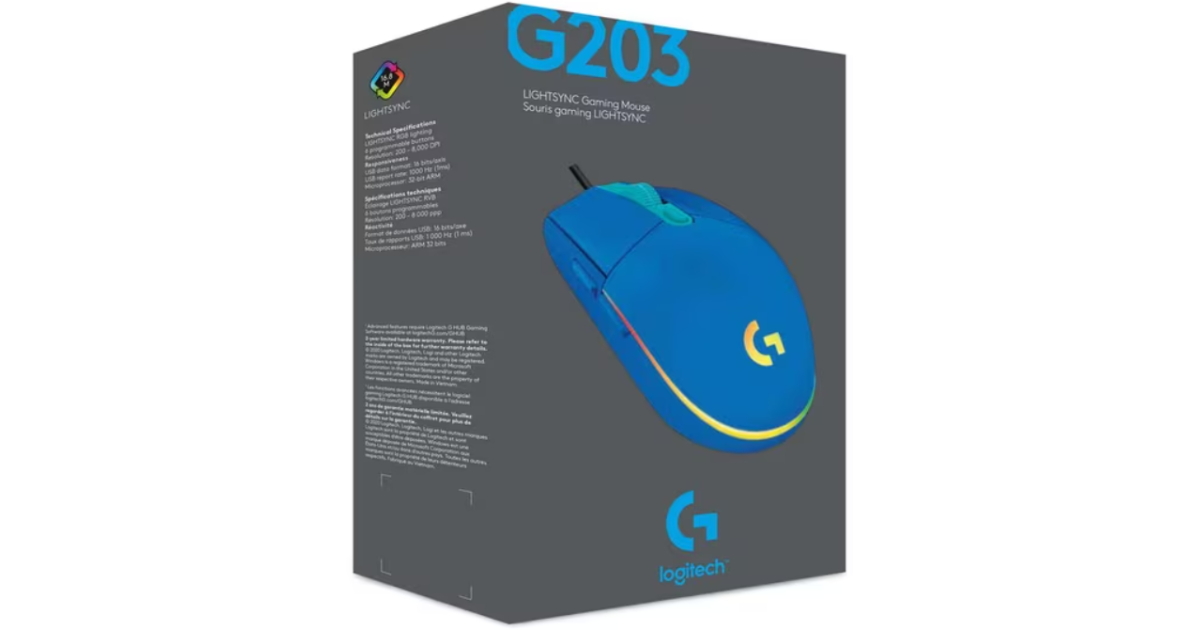 Logitech G203 (Blue) Wired Gaming Mouse, 8K DPI, LIGHTSYNC RGB, 6 ...