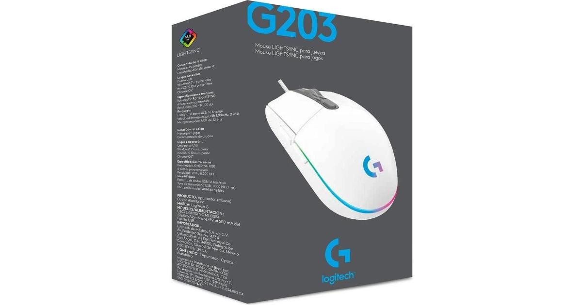 Logitech G203 (White) Wired Gaming Mouse, 8K DPI, LIGHTSYNC RGB, 6 ...