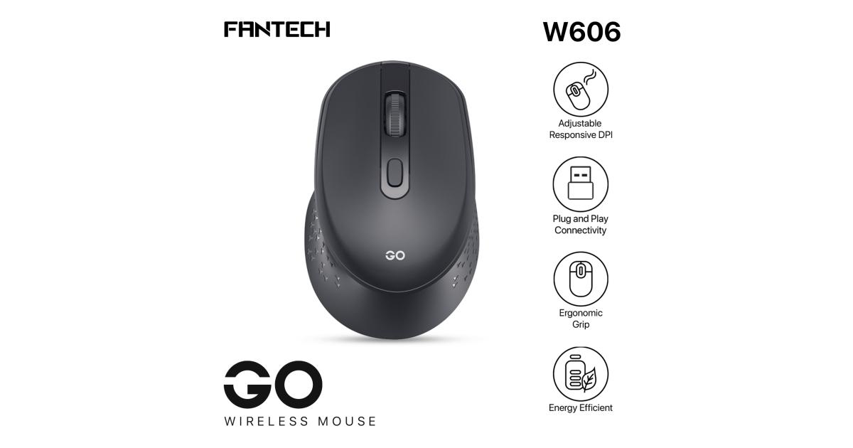 Fantech GO W606 Wireless (USB 2.4GHz) Ergonomic Lightweight Grip Office Mouse (Black), Optical ...