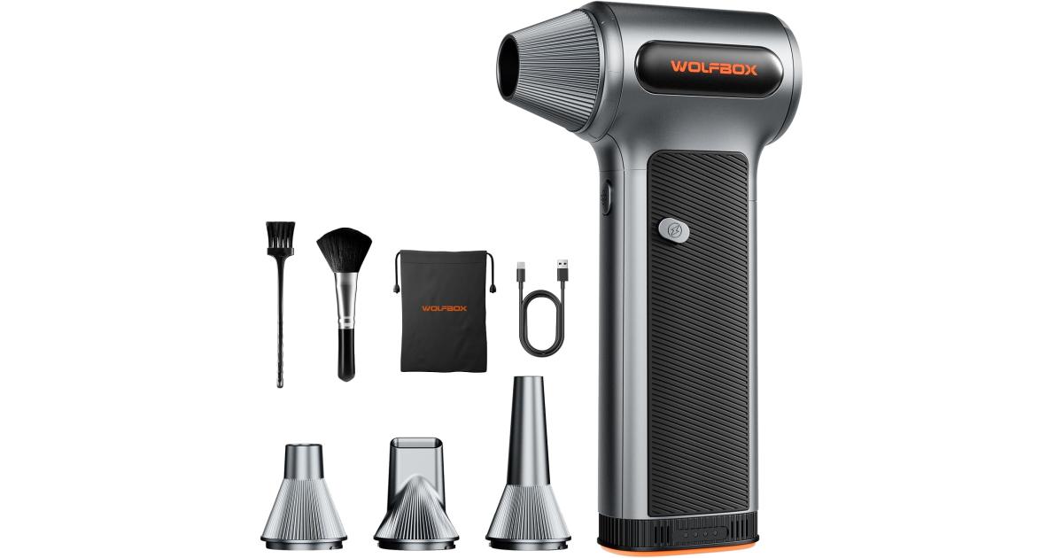 WOLFBOX MF200 Compressed Air Duster with Removable Battery & 4 Nozzles ...