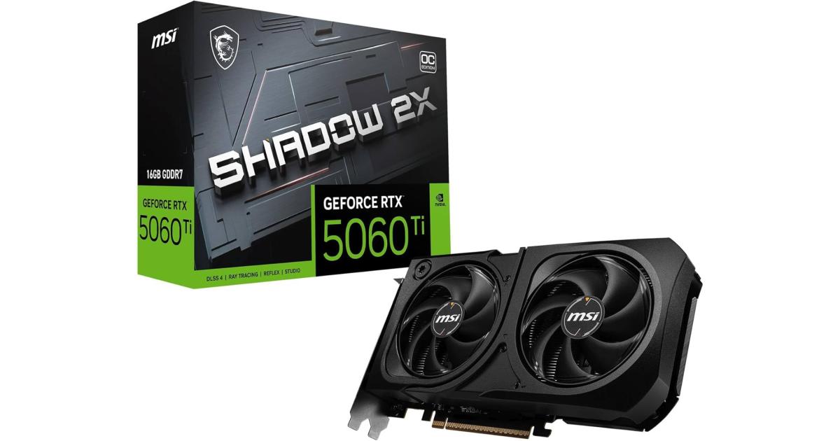 MSI GeForce RTX 5060 Ti SHADOW 2X OC PLUS 16GB GDDR7 - Graphics Card ...