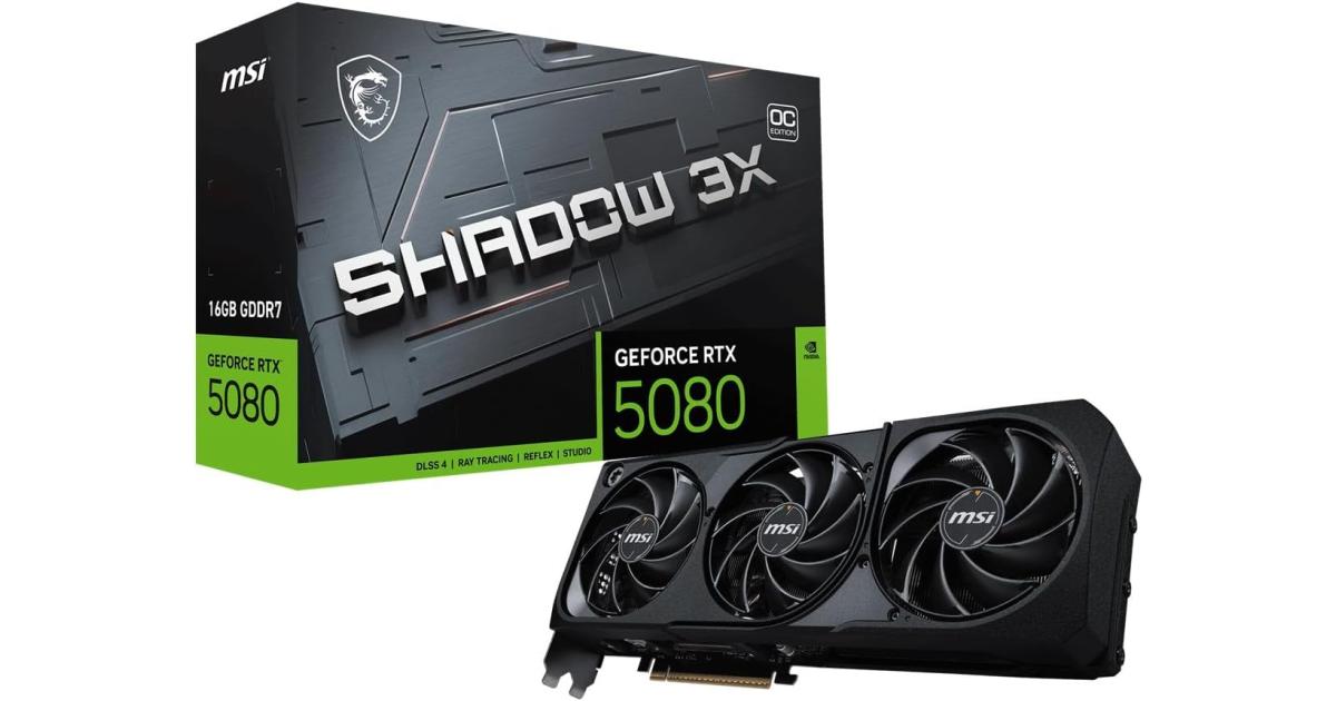 MSI GeForce RTX 5080 SHADOW 3X OC 16GB GDDR7 - Graphics Card | G5080 ...