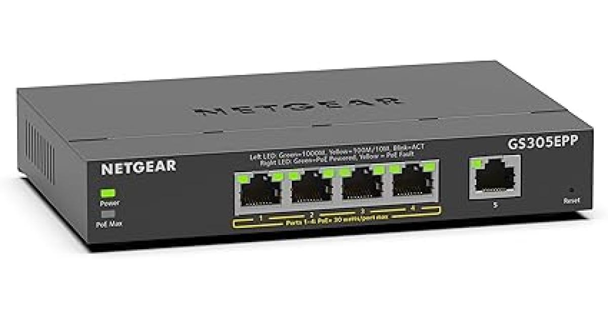 NETGEAR 5 Port PoE Gigabit Ethernet Plus Switch (GS305EPP) - with 4 x ...