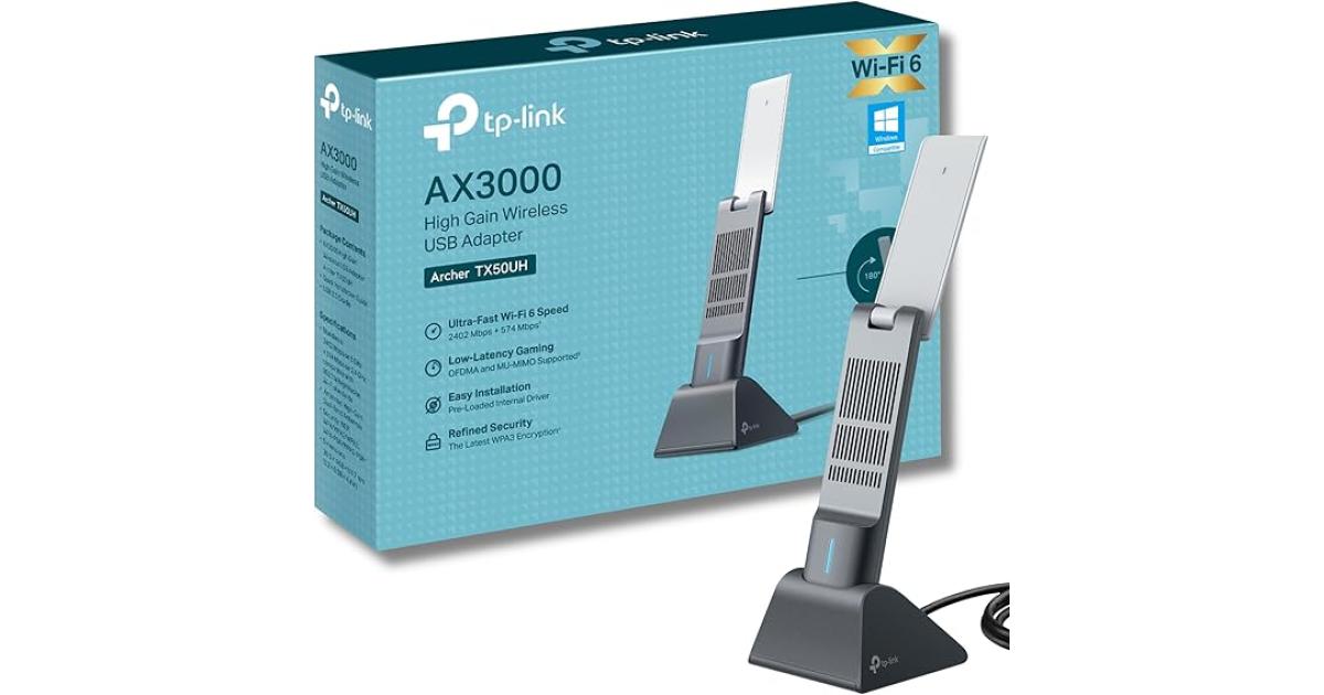 TP-Link AX3000 Wi-Fi 6 High Gain Wireless USB 3.0 Adapter, Dual-Band ...