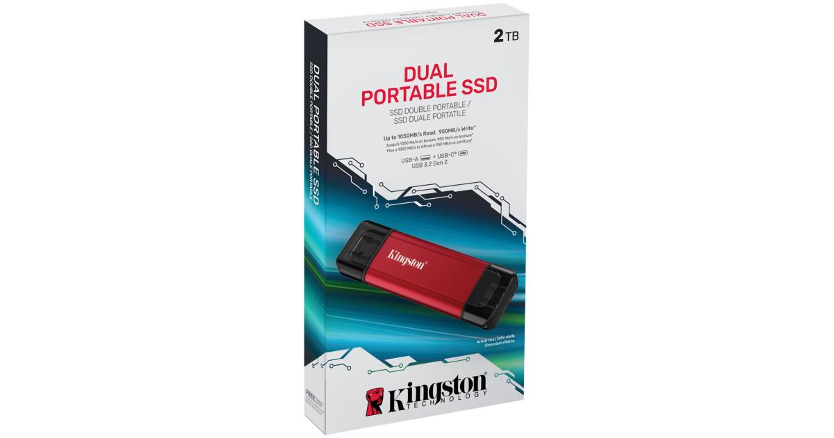 Kingston Dual Portable SSD (2TB) USB 3.2 Gen 2 (USB Type-A and Type-C ...